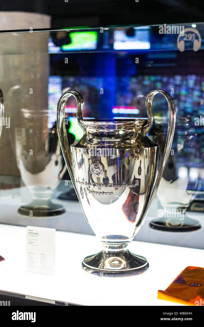 BARCELONA, SPAIN - 12 JANUARY 2018: The museum of trophies of the cups ...