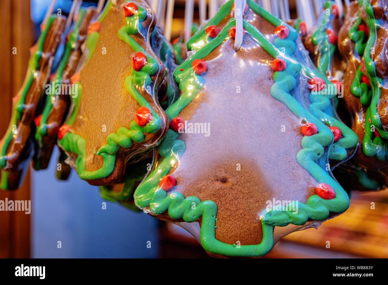 Gingerbread cookies at Christmas market, Germany in Europe in winter ...