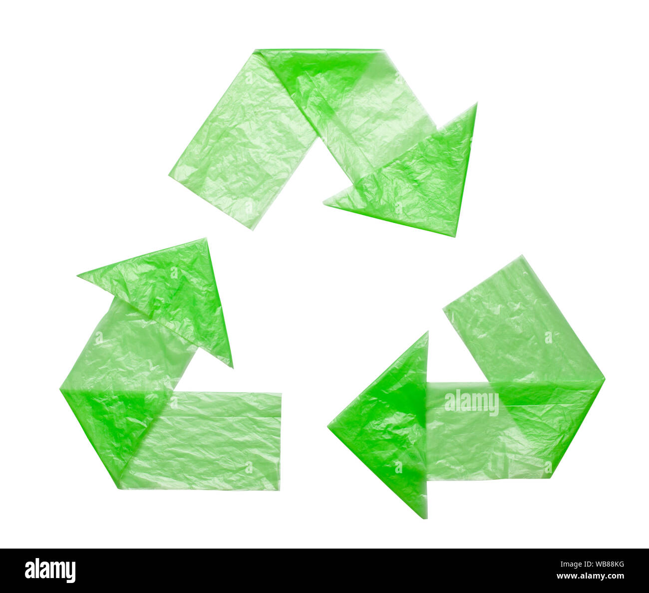 Sign recycling plastic from green bags isolated on a white background ...