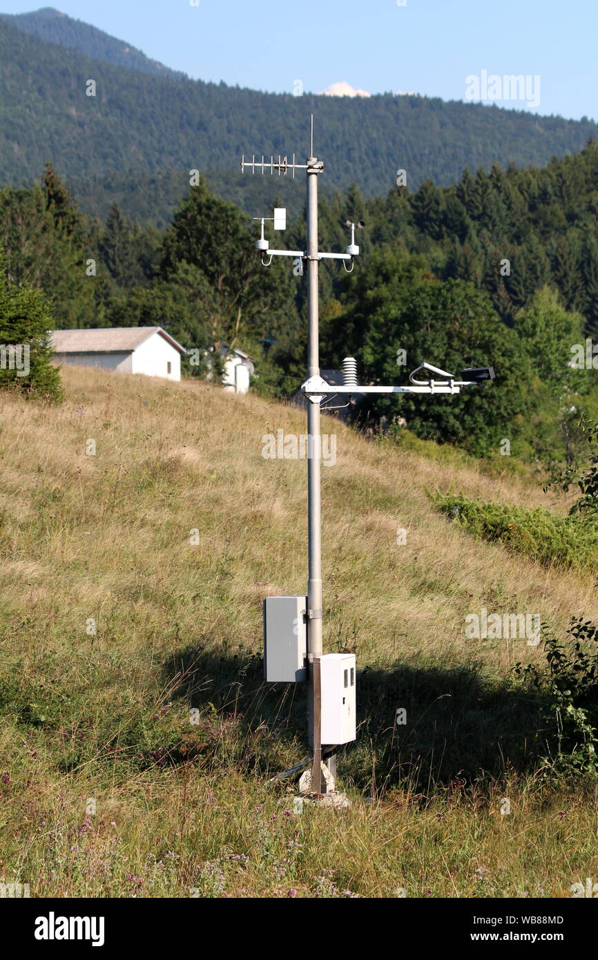 Multiple meteorological measuring instruments mounted on single metal ...