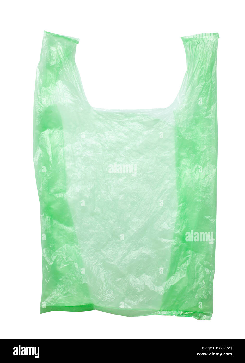 Green plastic bags isolated against a white background. Environmental ...