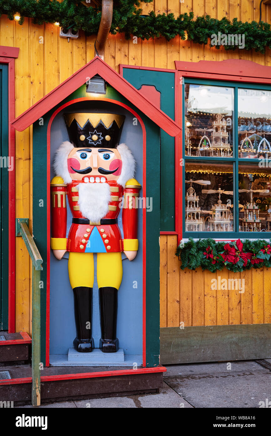 Wooden Christmas nutcracker toy in Christmas market at Germany in ...