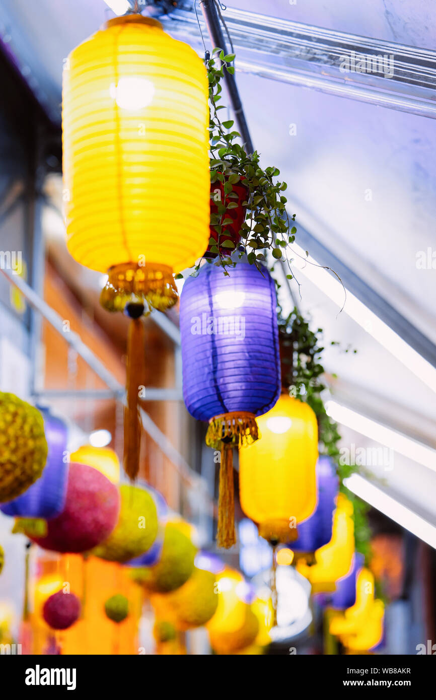 Colorful paper lanterns in Ho Chi Minh city in Vietnam in Asia. Street ...