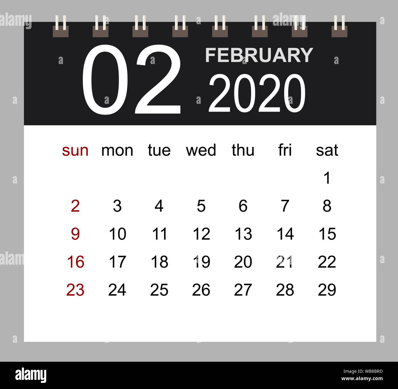 Business calendar 2020 of February. Notebook isolated page. Week starts ...
