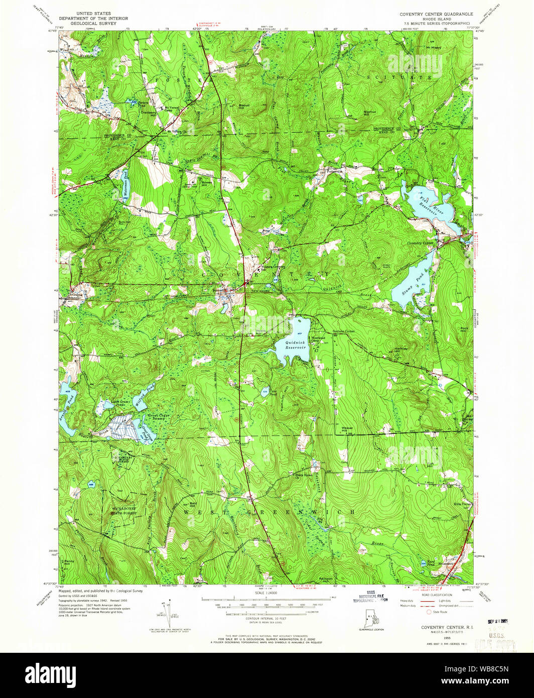 USGS TOPO Map Rhode Island RI Coventry Center 353271 1955 24000 ...