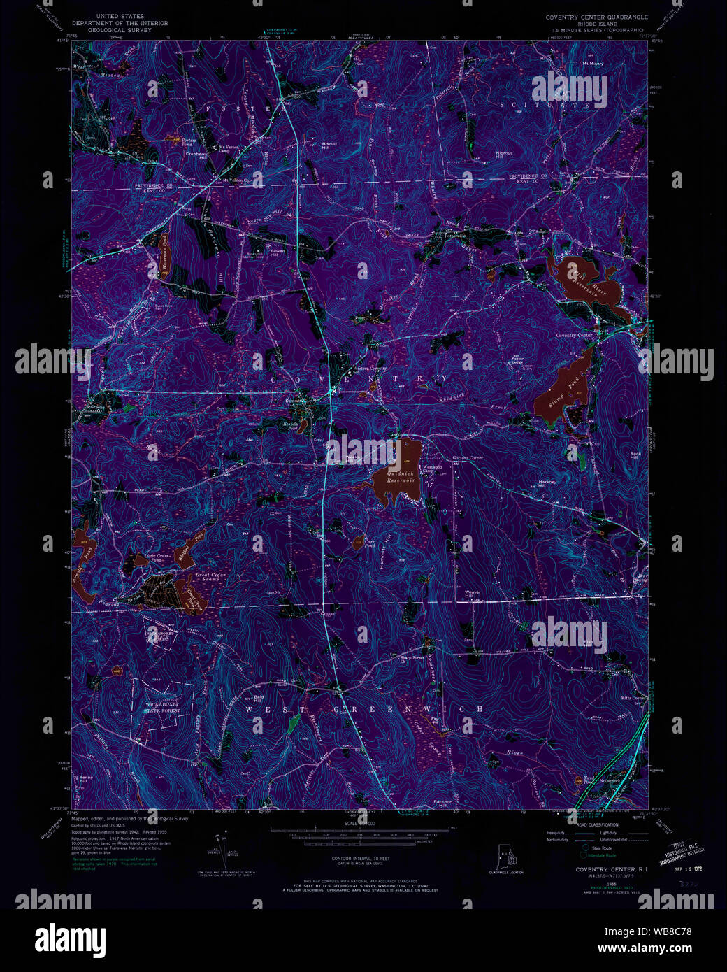 USGS TOPO Map Rhode Island RI Coventry Center 353272 1955 24000 ...