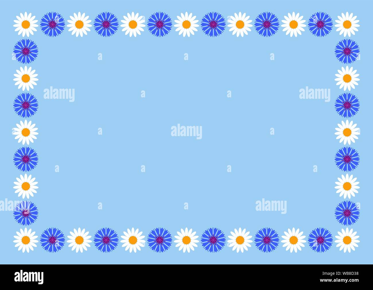 Decorative floral rectangular frame with wild flowers daisies and ...