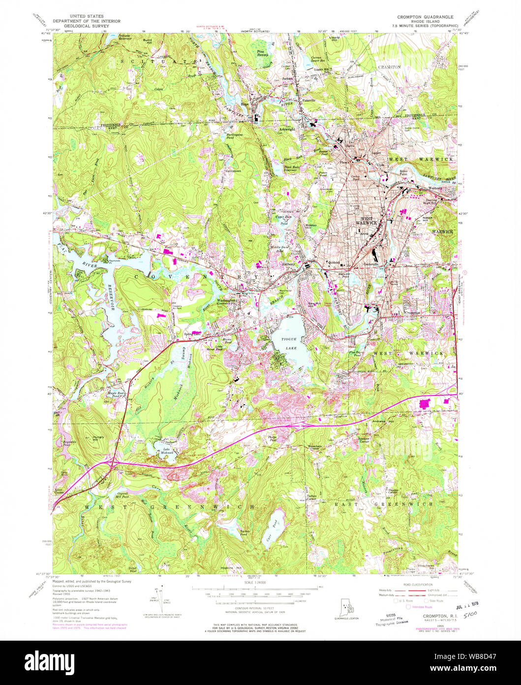 USGS TOPO Map Rhode Island RI Crompton 353277 1955 24000 Restoration ...