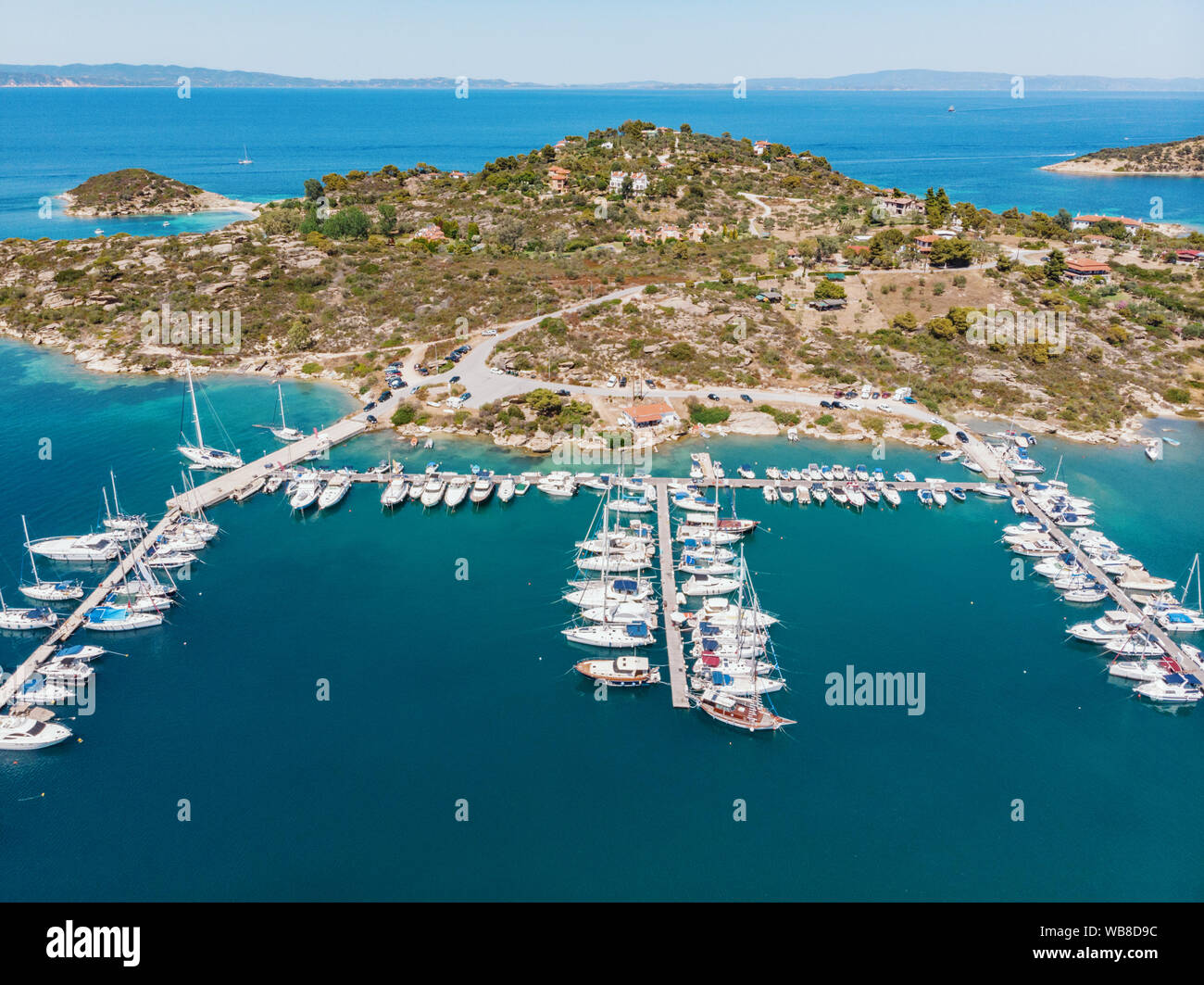 Aerial view of marina with boats, sailboats and yachts on port of ...