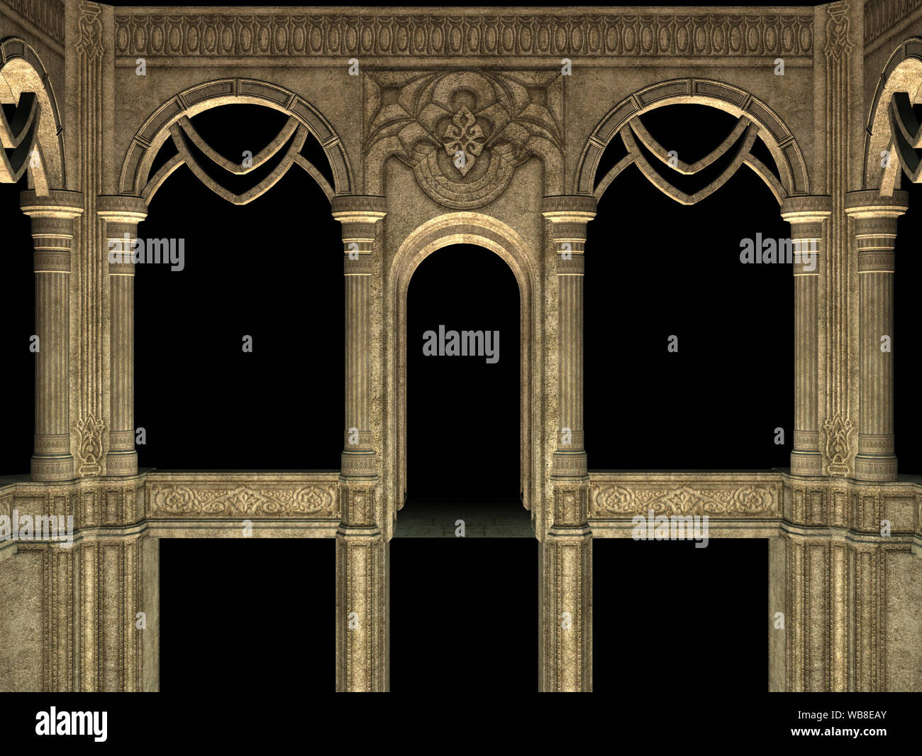 Ancient wall with pillars and arches, 3d rendered illustration Stock ...