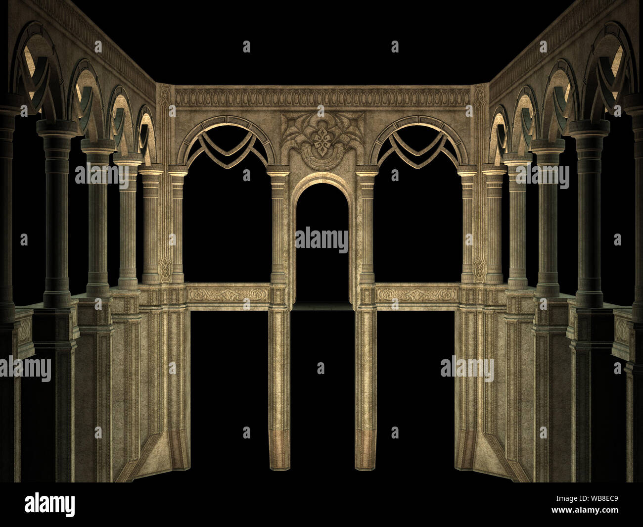 Ancient wall with pillars and arches, 3d rendered illustration Stock ...