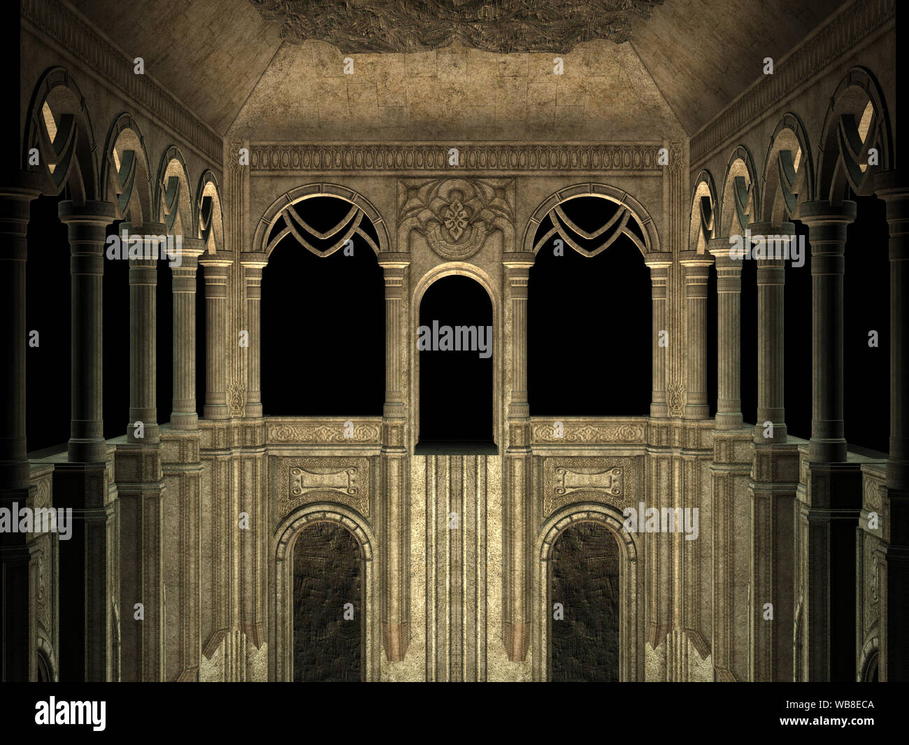 Ancient wall with pillars and arches, 3d rendered illustration Stock ...