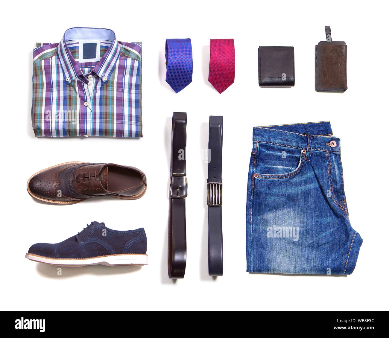 Men classic clothing layout on white background Stock Photo - Alamy