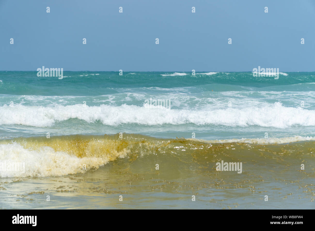 Waste water into the sea. brown colored sea water Stock Photo - Alamy