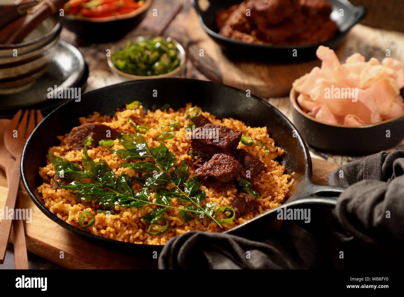 Nasi Goreng Rendang. Indonesian fried rice with Beef Rendang and its ...