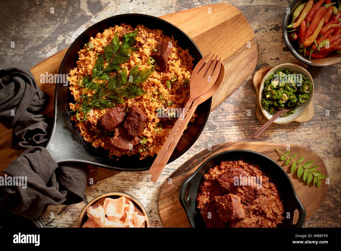 Nasi Goreng Rendang. Indonesian fried rice with Beef Rendang and its ...