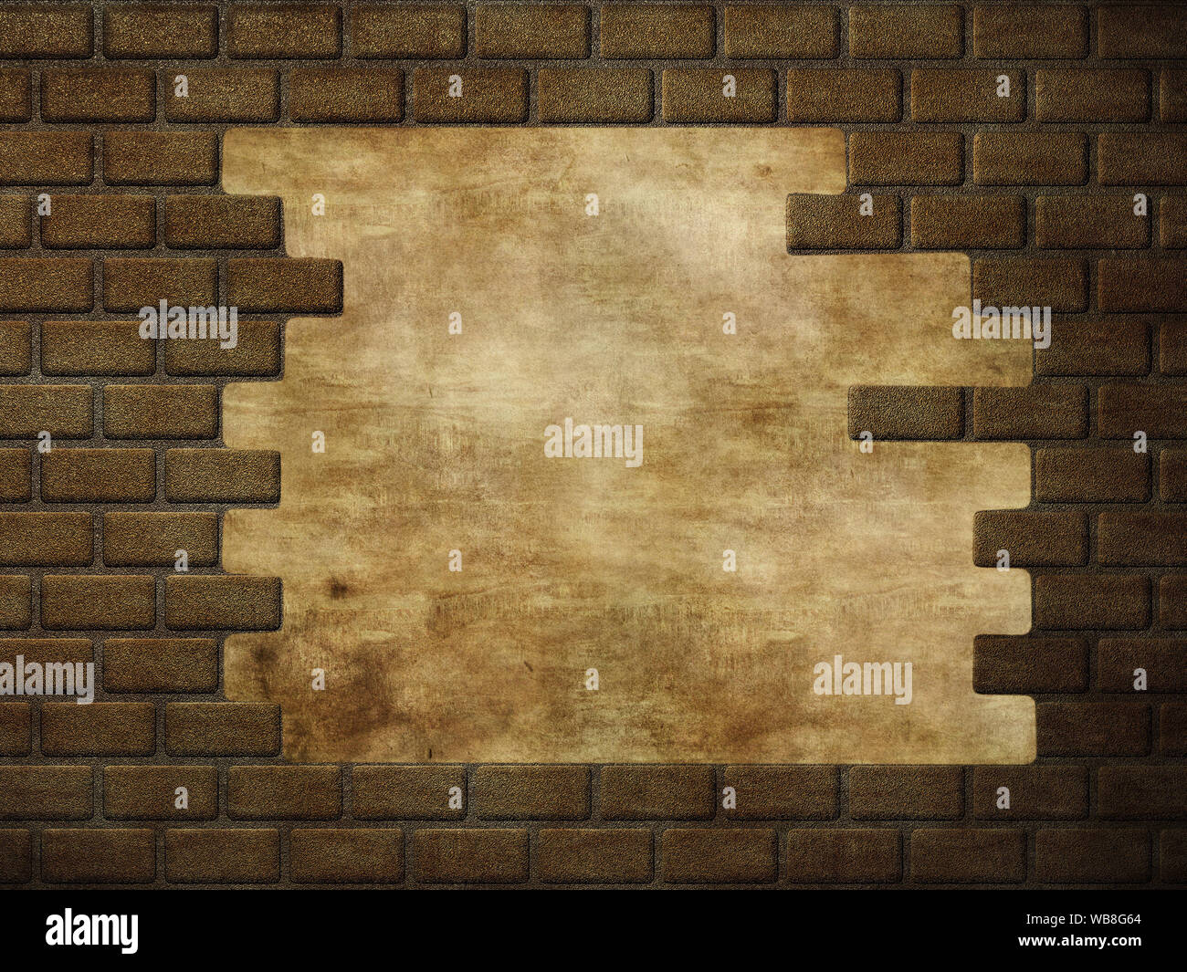 Illustration of yellow brick wall with large hole Stock Photo - Alamy