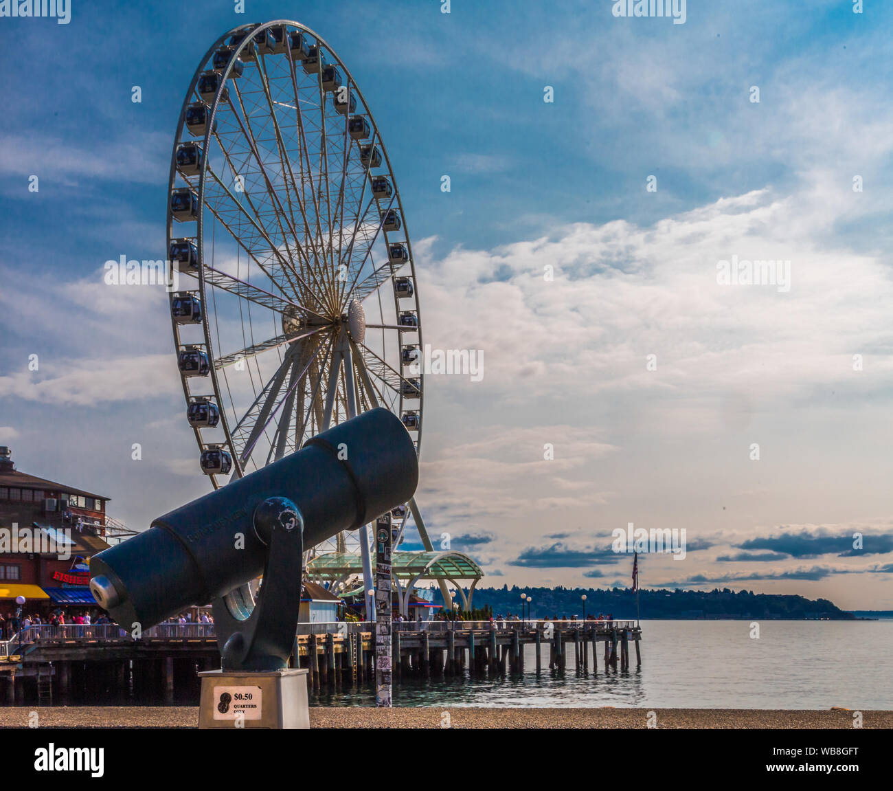 The ferris wheel on the waterfront of Seattle, Washington in late ...