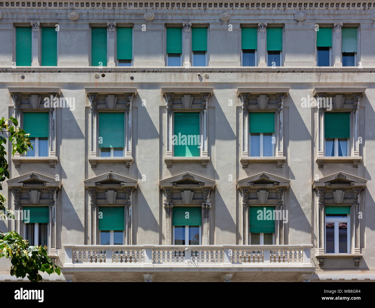 TRIESTE, Italy - June 16, 2019: Decorated exterior facade of an elegant ...