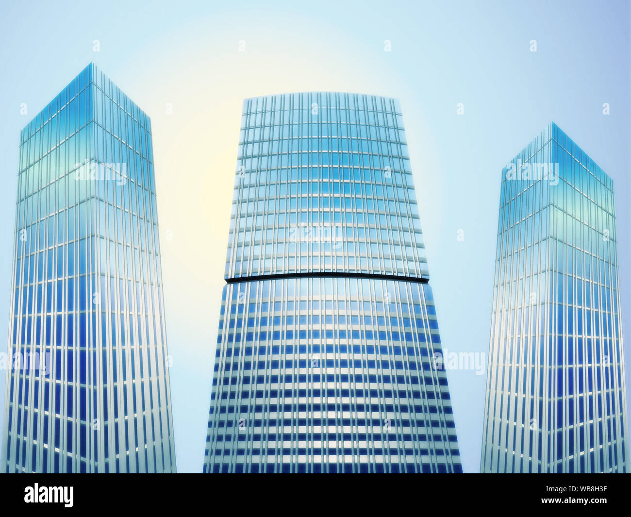 Three modern buildings over blue sky background Stock Photo - Alamy