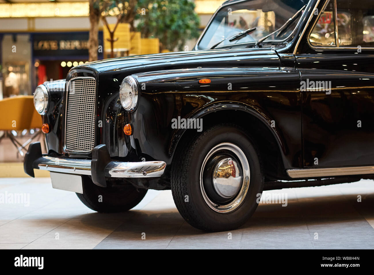 Closeup of black vintage car. Front view of retro car Stock Photo - Alamy
