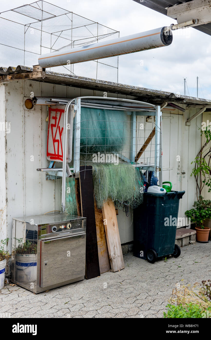 Monofiliament fishing nets hanging too dry. These are gill nets to ...