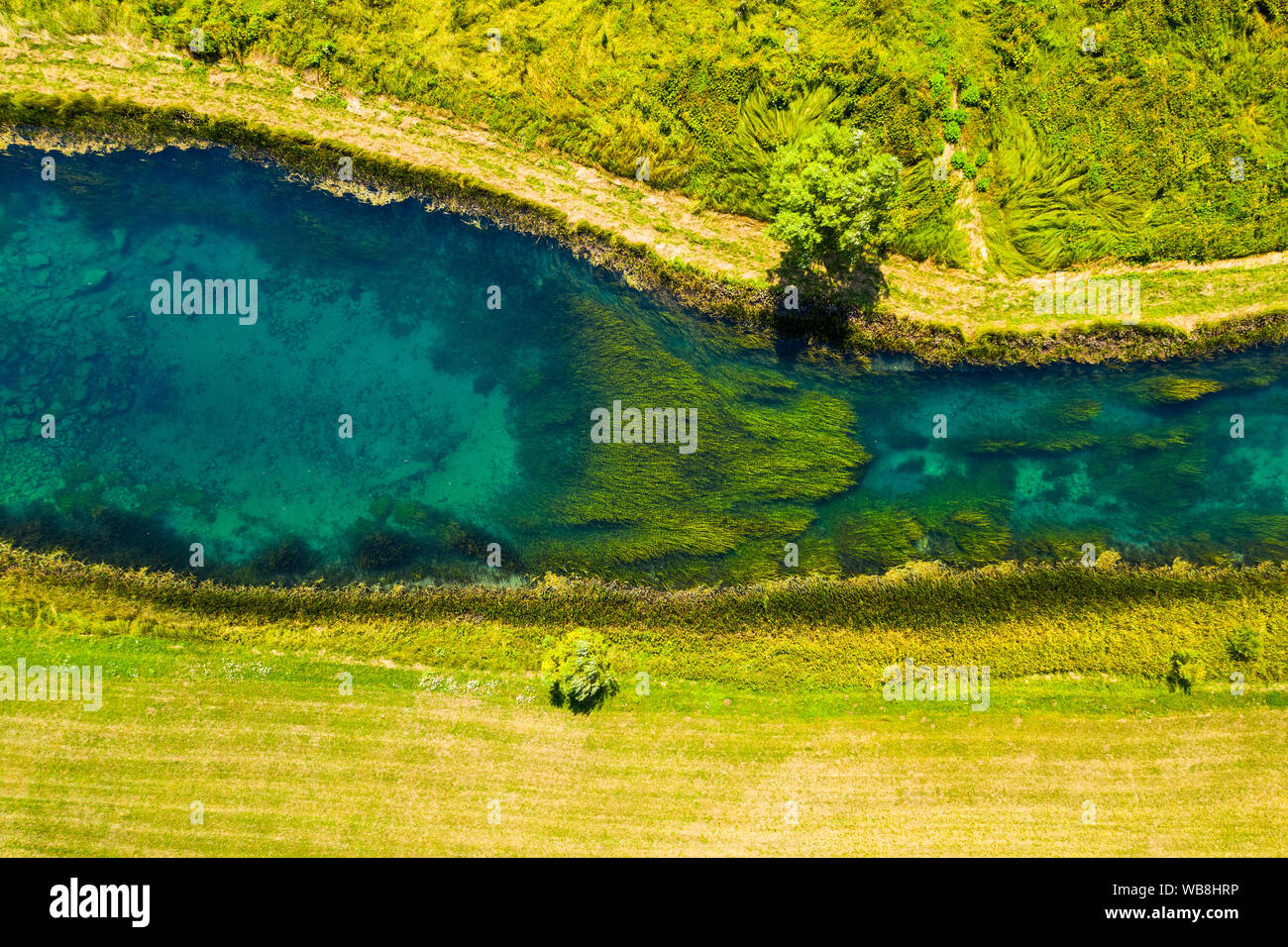 Beautiful Gacka river, field aerial summer view, Lika region of Croatia ...