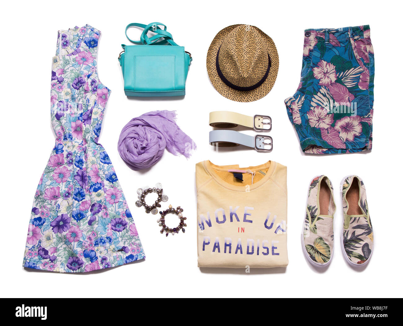 Colorful clothes layouts isolated on white background Stock Photo - Alamy