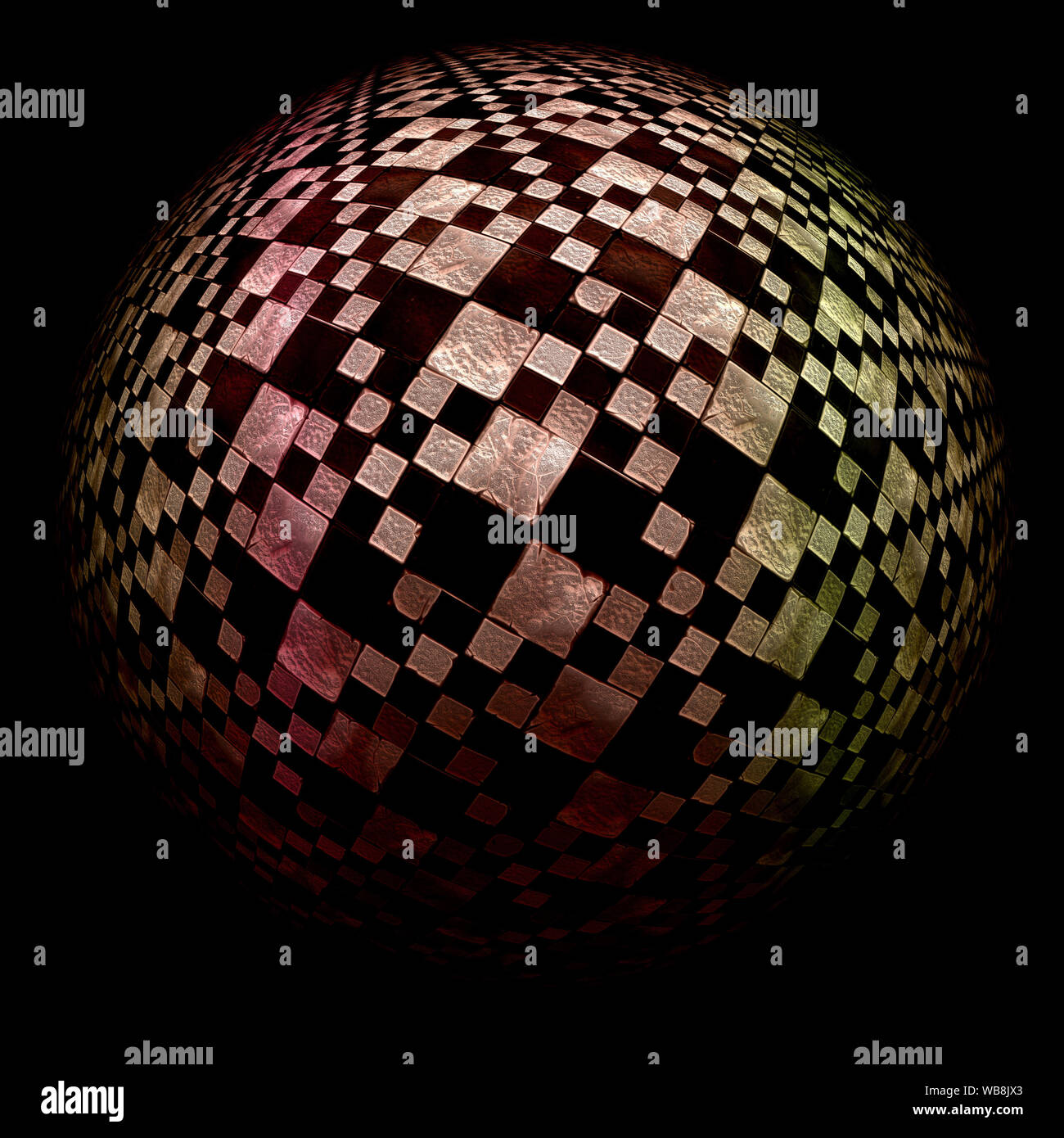 Abstract colorful checkered sphere on black background Stock Photo - Alamy