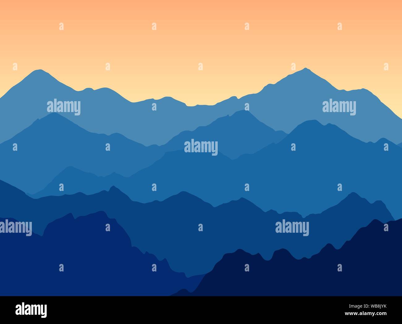 Vector illustration of mountains landscape at dusk. Great scenic ...