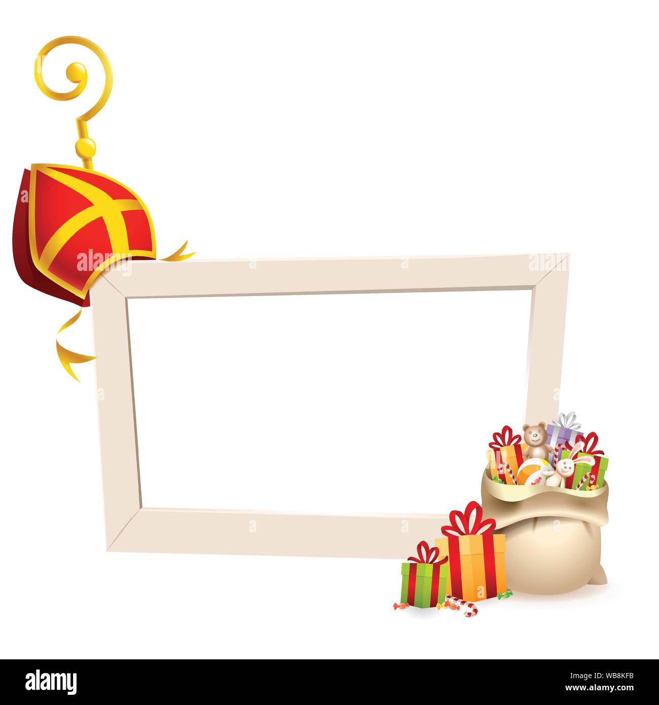 Saint Nicholas or Sinterklaas theme frame with golden crosier stick ...