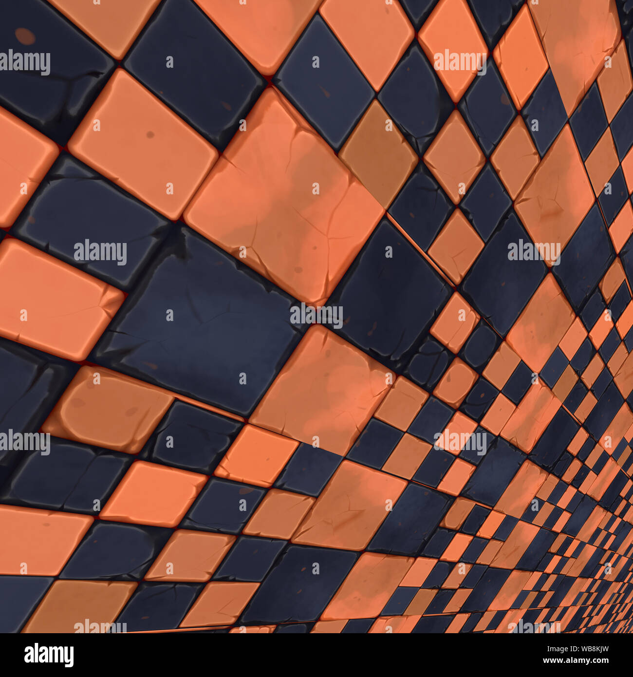 Abstract distorted orange and dark blue checkered background Stock ...