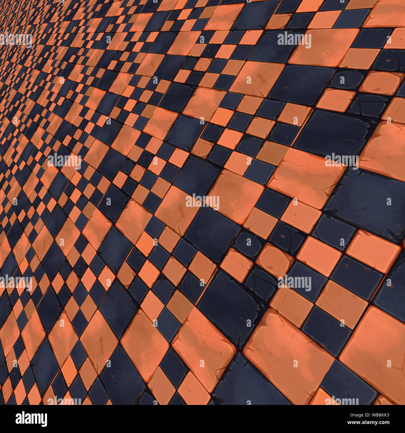 Abstract distorted orange and dark blue checkered background Stock ...