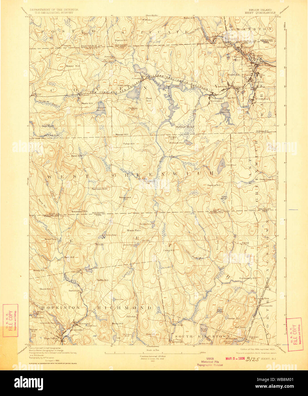 USGS TOPO Map Rhode Island RI Kent 353499 1894 62500 Restoration Stock ...
