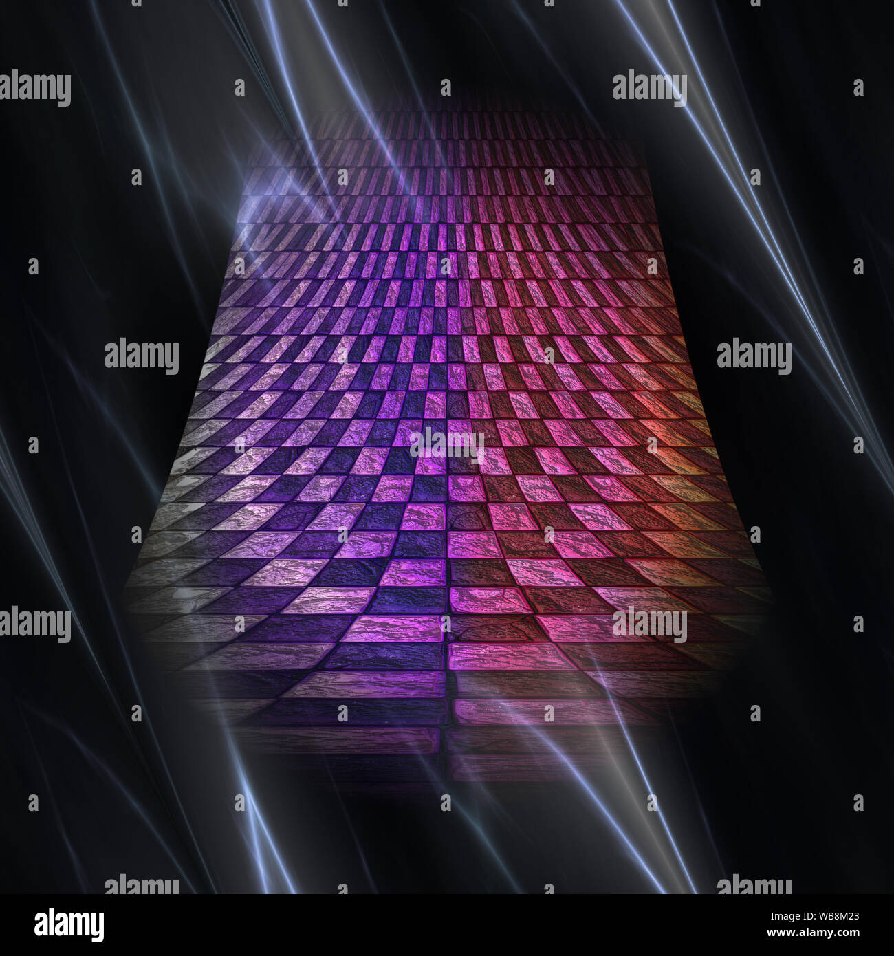 Abstract glowing plasmatic, laser background with distorted checkered ...