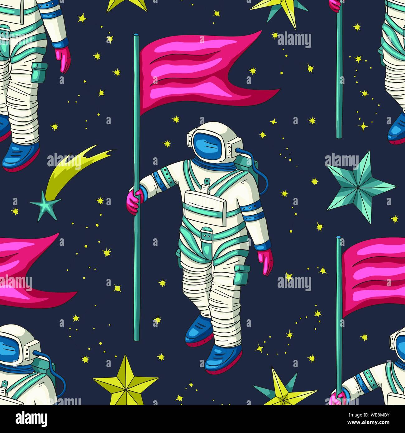 Astronaut vector seamless pattern. Cosmos cartoon illustrations ...