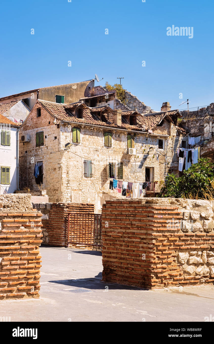 Ruins at Diocletian Palace and Roman Town architecture in Old city of ...