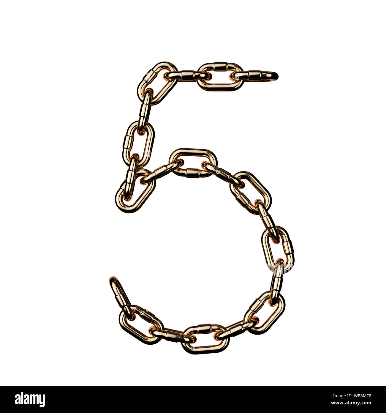 Font gold five 5 golden metal alphabet digit number chain. Isolated on ...