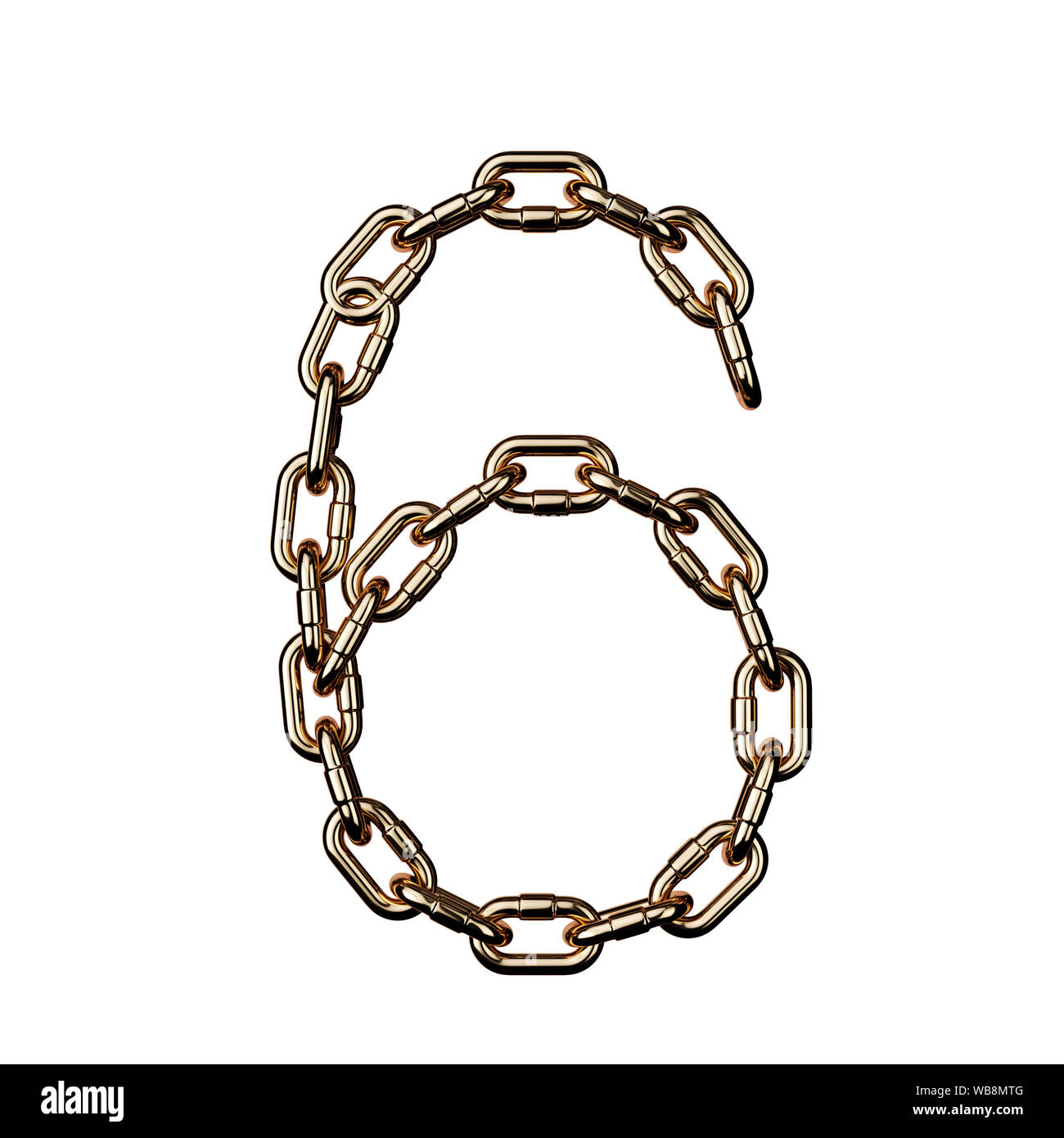 Font gold six 6 golden metal alphabet digit number chain. Isolated on ...