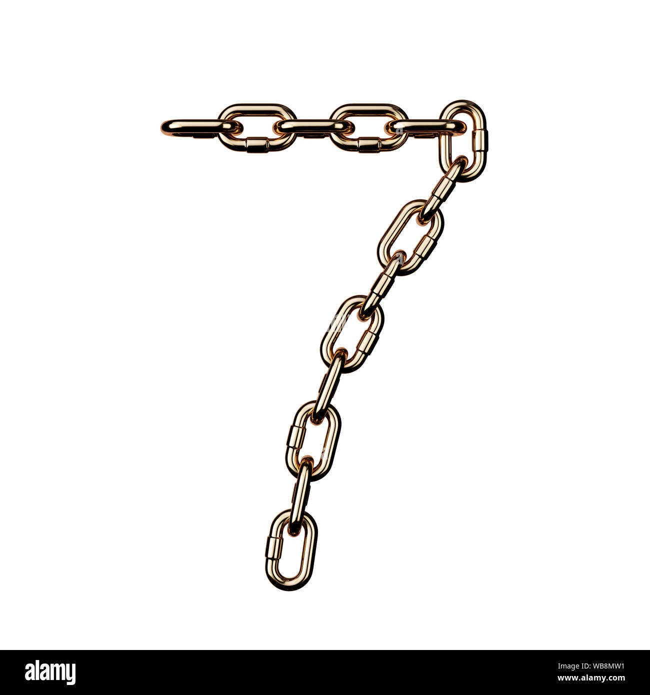 Font gold seven 7 golden metal alphabet digit number chain. Isolated on ...