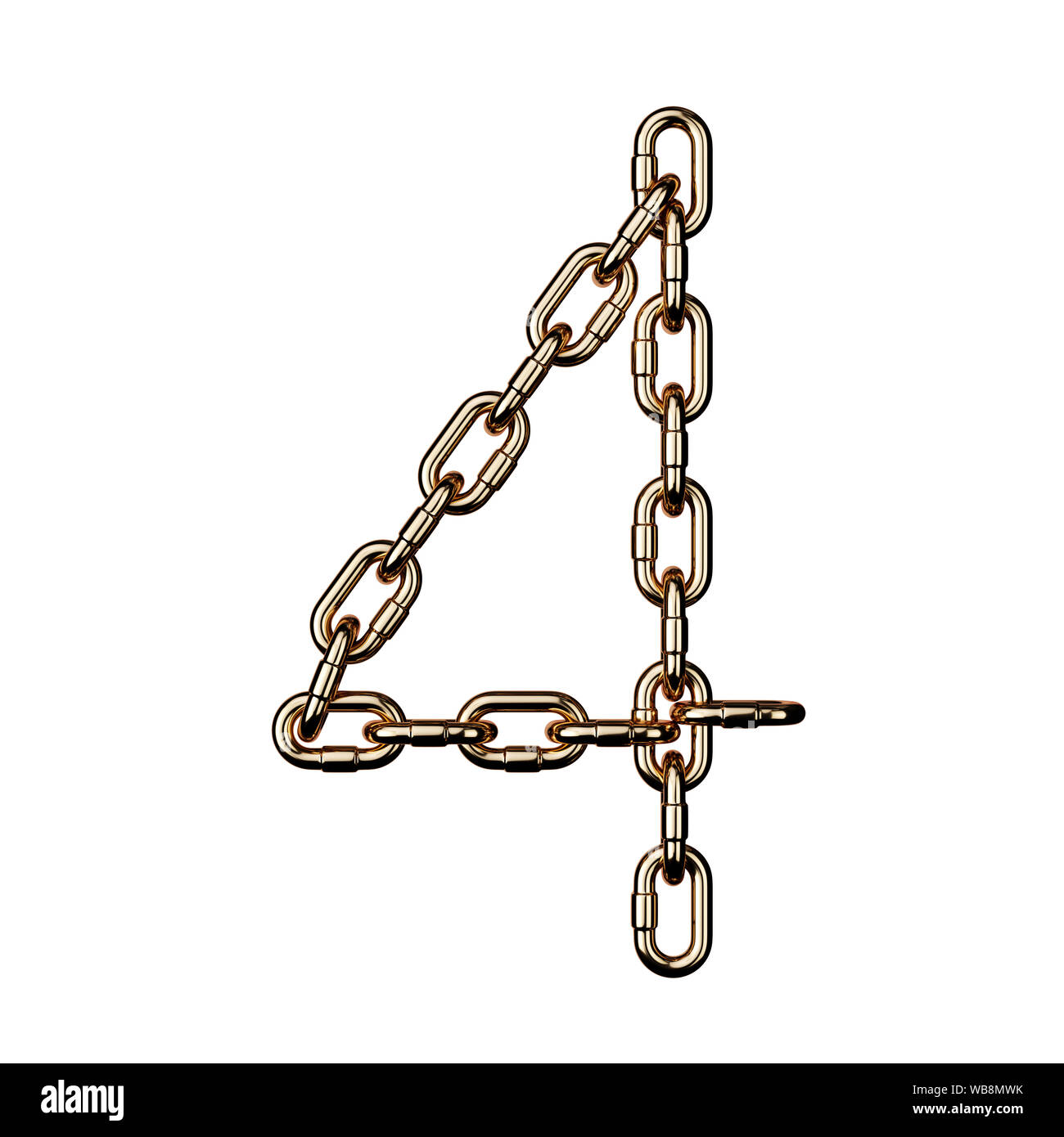 Font gold four 4 golden metal alphabet digit number chain. Isolated on ...