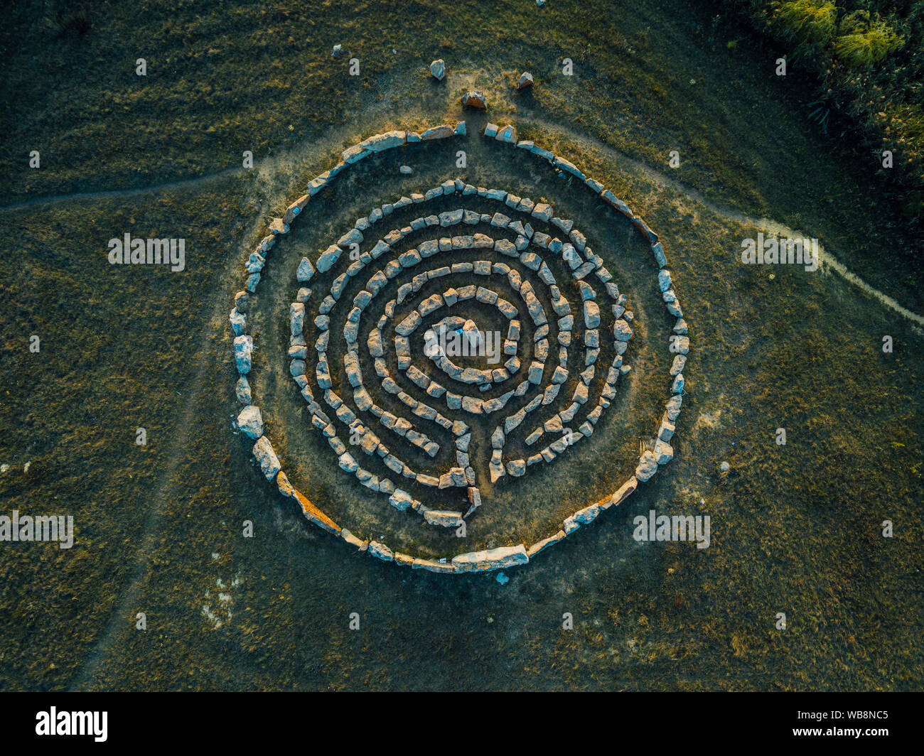 Spiral labyrinth made of stones, top view from drone Stock Photo - Alamy