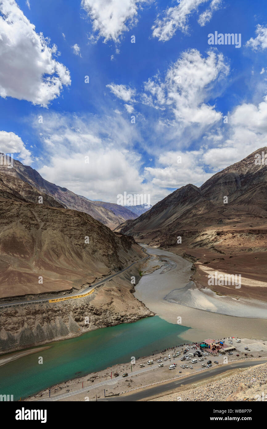 Confluence of Zanskar and Indus river in Leh, Ladakh region, India ...