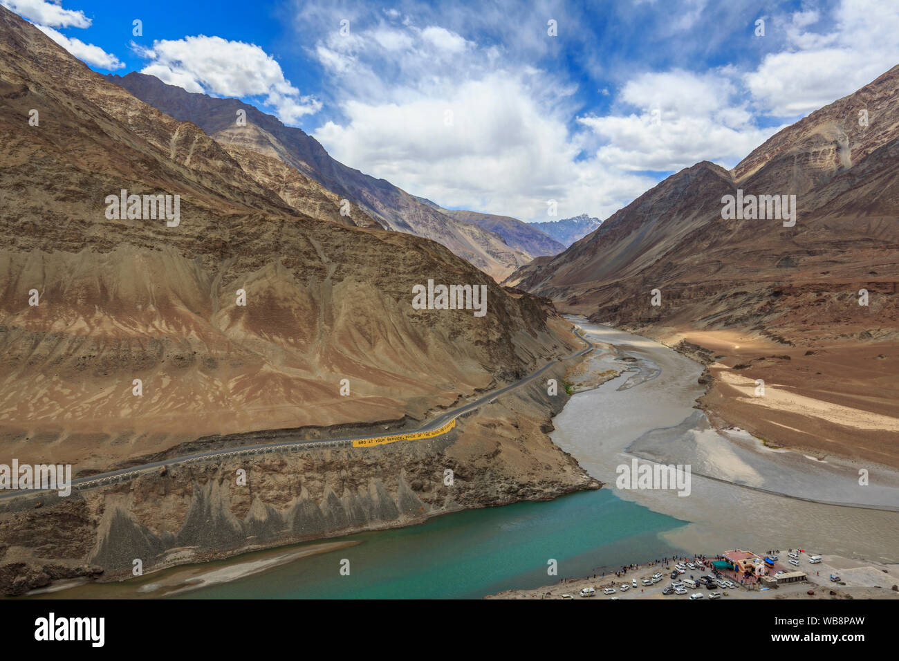 Confluence of Zanskar and Indus river in Leh, Ladakh region, India ...