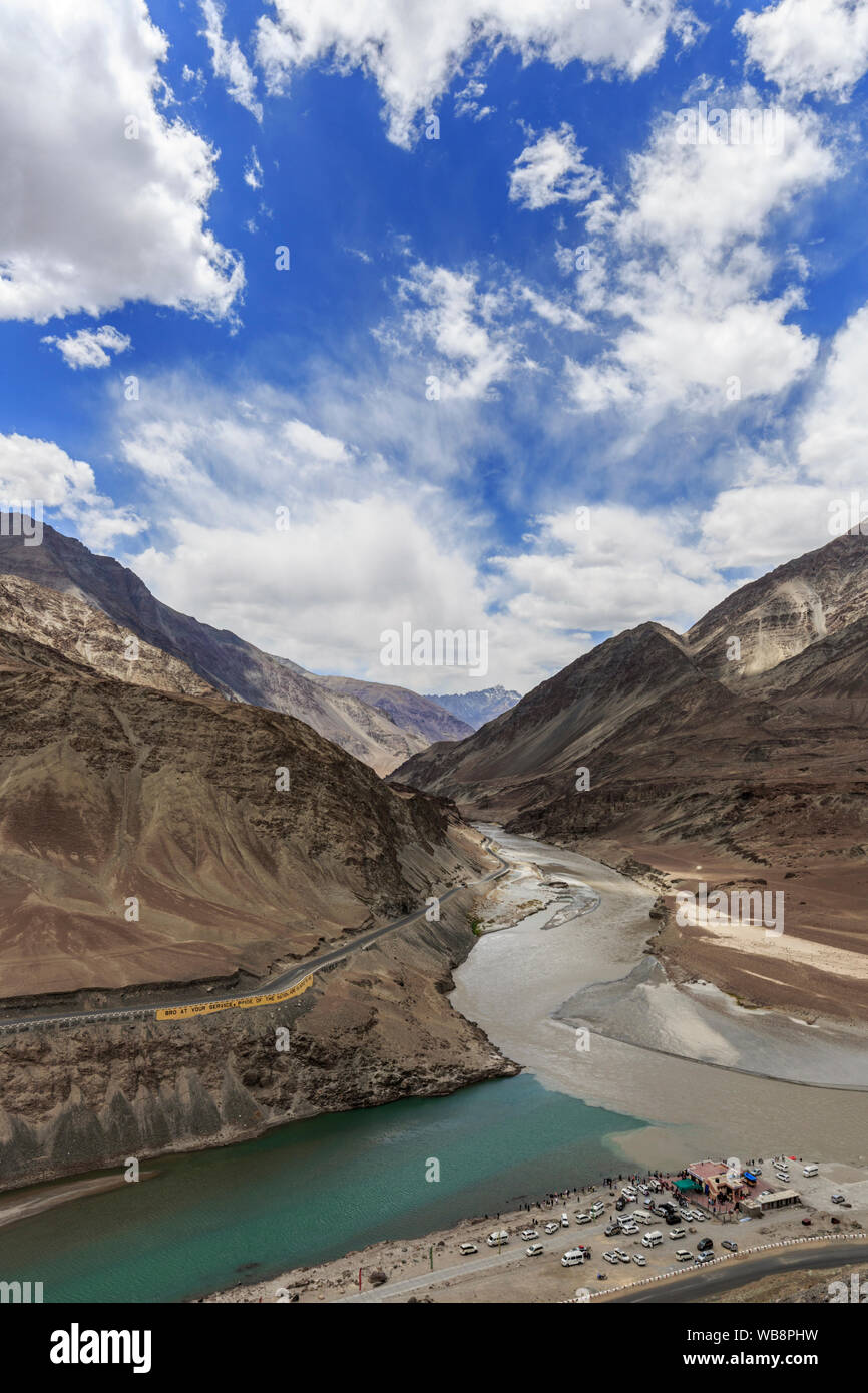 Confluence of Zanskar and Indus river in Leh, Ladakh region, India ...