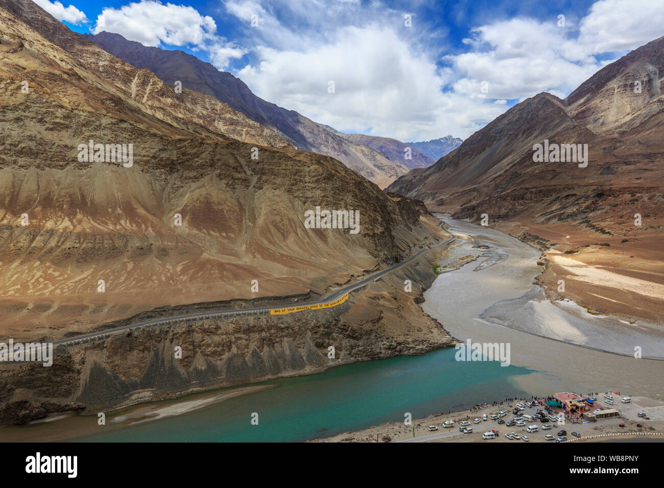 Confluence of Zanskar and Indus river in Leh, Ladakh region, India ...