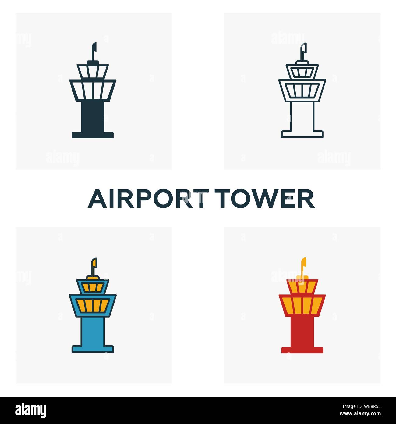 Airport Tower icon set. Four elements in diferent styles from airport ...