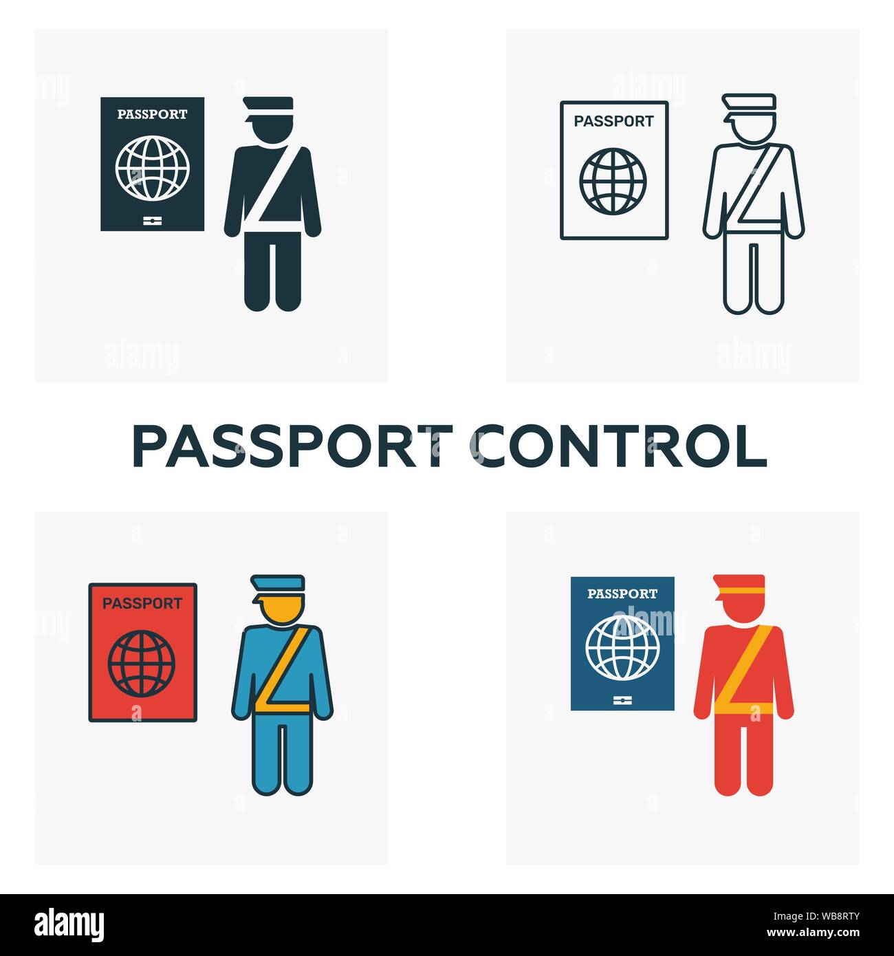 Passport Control icon set. Four elements in diferent styles from ...
