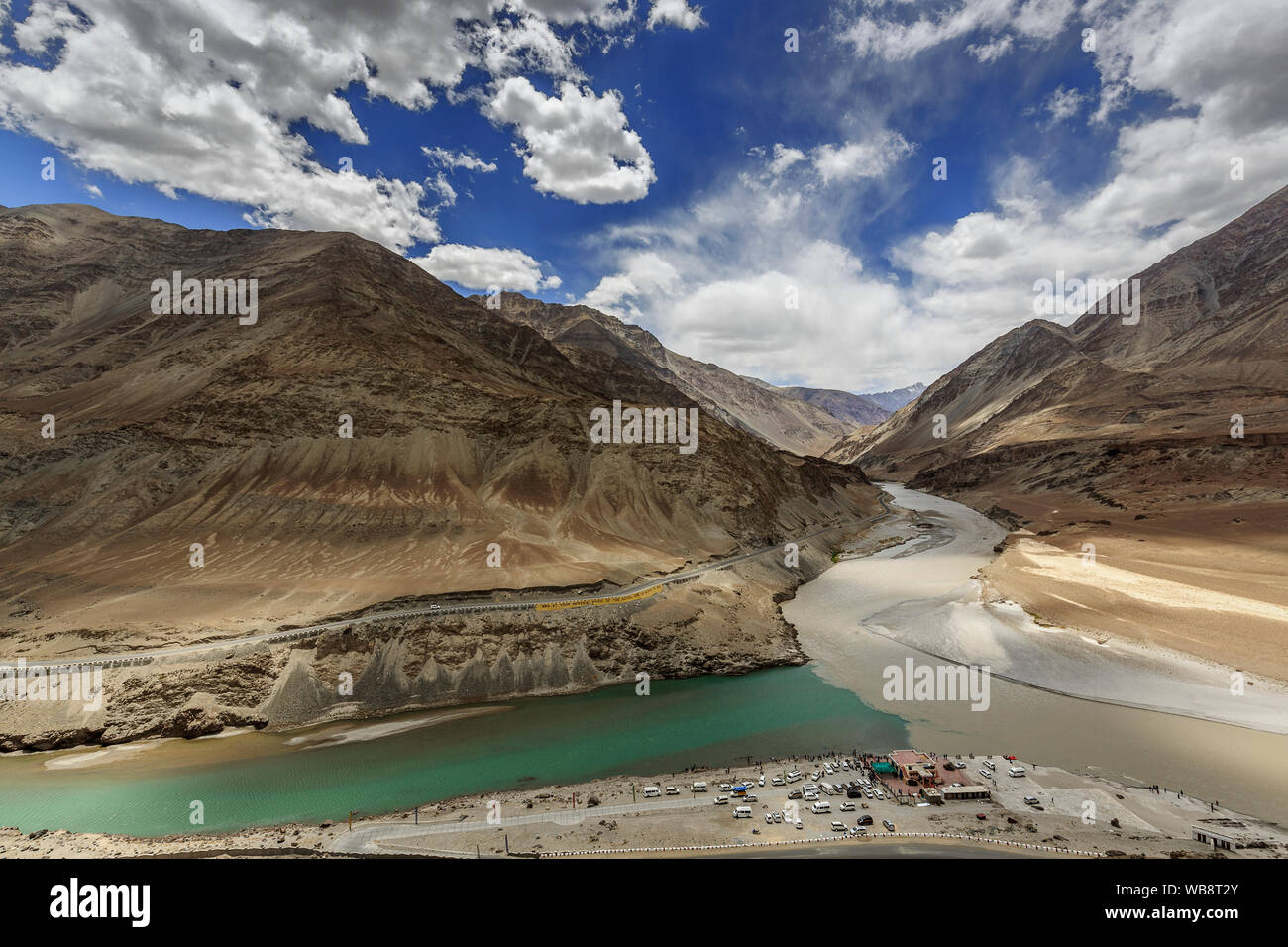 Confluence of Zanskar and Indus river in Leh, Ladakh region, India ...