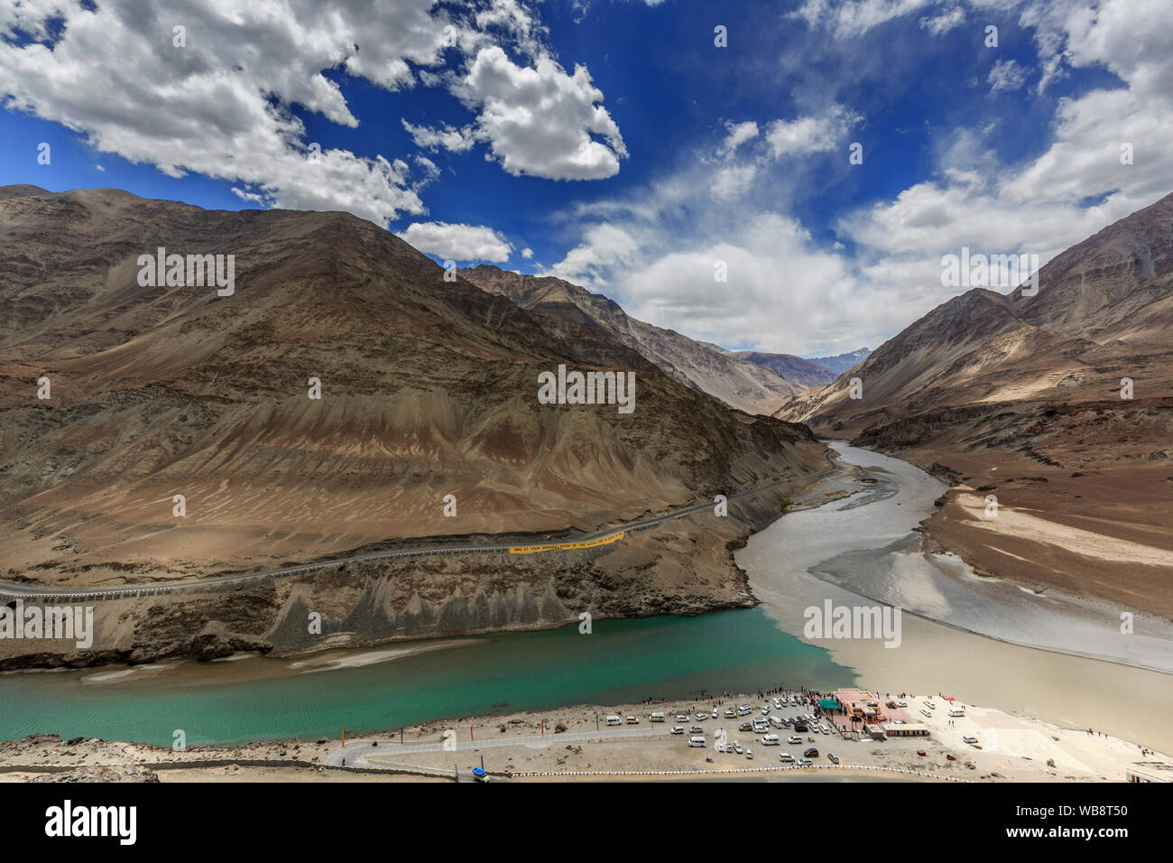 Confluence of Zanskar and Indus river in Leh, Ladakh region, India ...